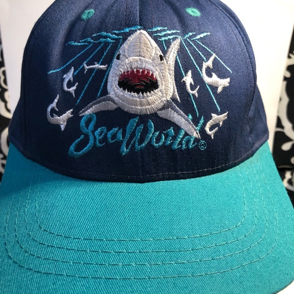 Sea World | Accessories | Sea World Blue Teal Shark Baseball Cap Hat ...